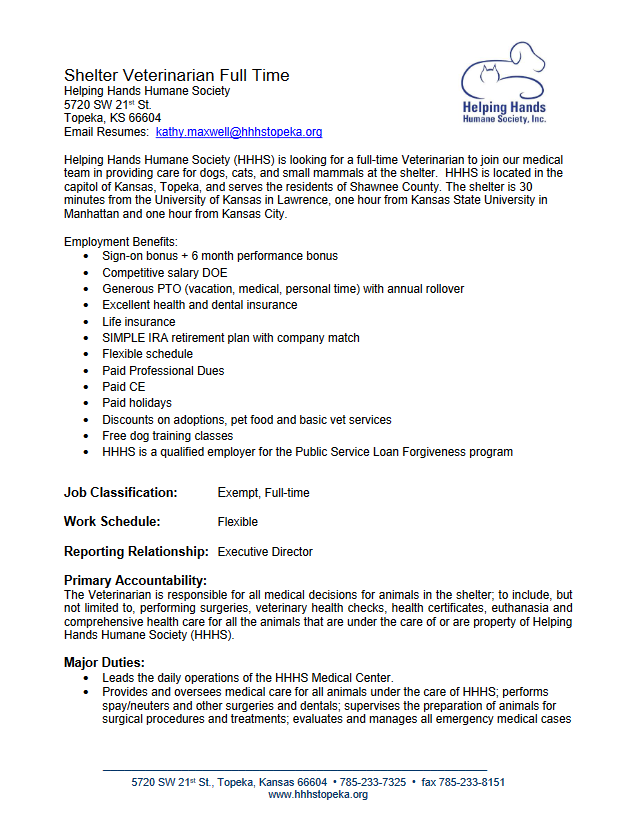 Job Opportunities | Helping Hands Humane Society